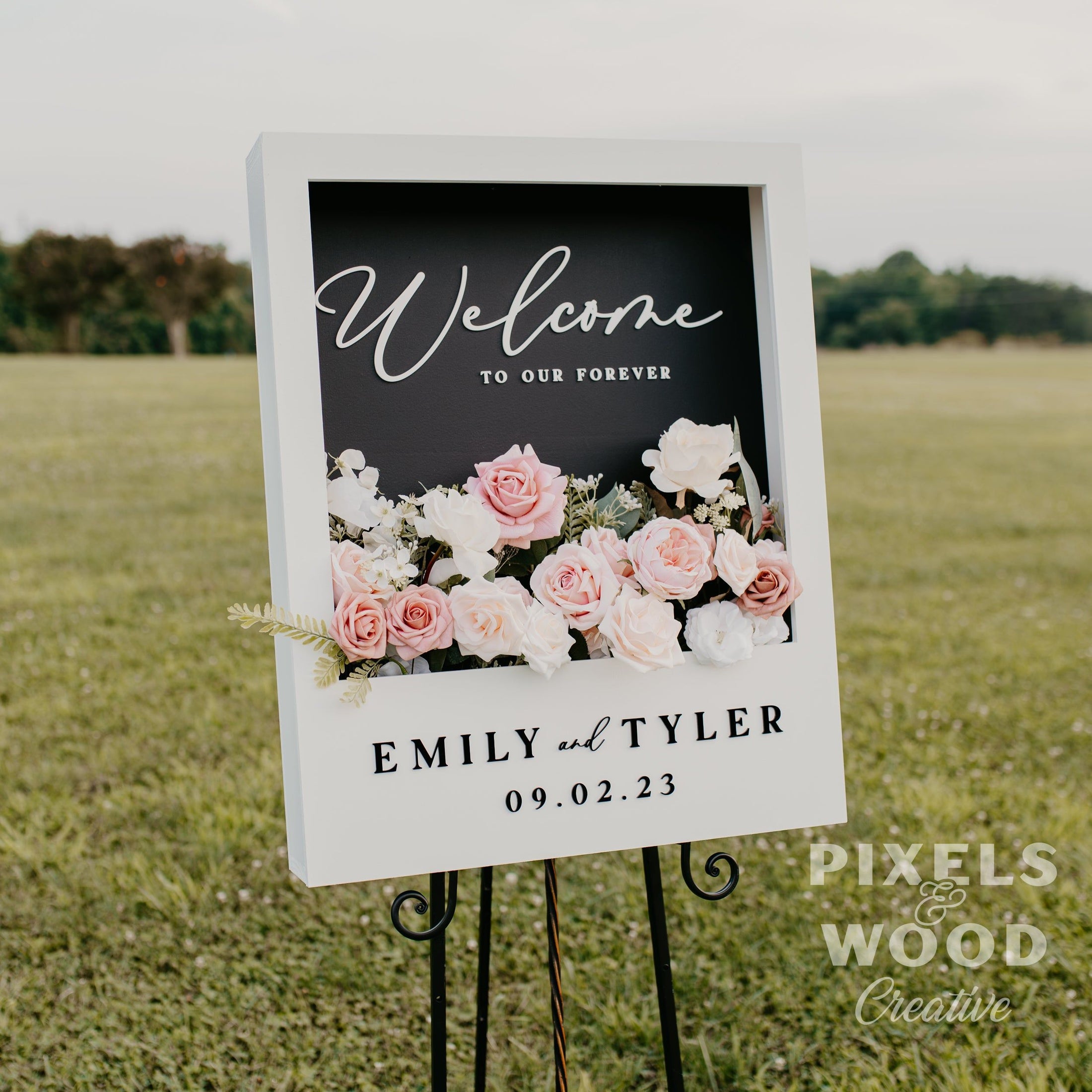 Polaroid Style Flower Box Welcome Sign – Pixels and Wood
